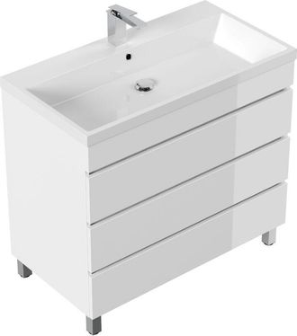 Magnolia Home Stand Badm&ouml;bel Via 90 SoftClose weiss hochglanz mit drei grifflosen Schubladen