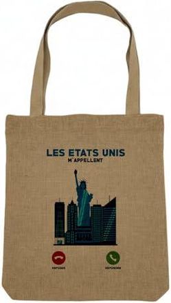 Fabulous Sac Shopping Tote Bag Aspect Lin - Les Etats-Unis MAppellent Architecture New York - Sac de Courses Toile Epaisse 360g Beige Naturel Cabas Port&eacute; Epaul