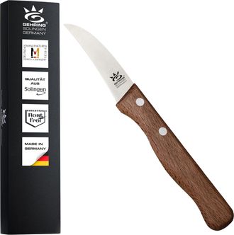 Gehring Solingen Look Sch&auml;lmesser I 6 cm gebogene Klinge I rostfreier Edelstahl I ergonomischer Buchenholzgriff I Gem&uuml;semesser I K&uuml;chenmesser I Made in German