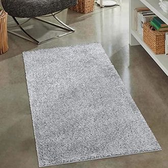 Carpet City Shaggy Tapis de salon, &agrave; poils longs, motif uni, gris, 80 x 150 cm, doux et moelleux, moderne, convient &eacute;galement &agrave; la chambre &agrave; coucher