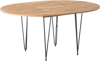 Beliani Table de Salle &agrave; Manger en MDF Extensible avec Rallonge 120/160 x 120 cm Forme Ovale Pieds en M&eacute;tal Marron Louise