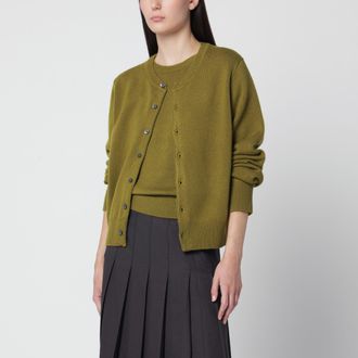 Dunst Olivgr&uuml;ne Strickjacke aus Wollmischung mit Rundhalsausschnitt