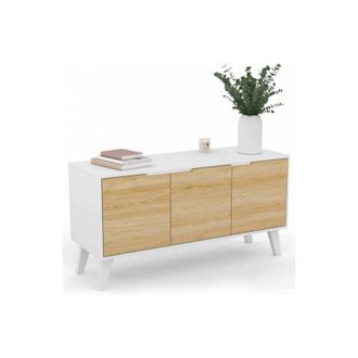 IDMarket Skandinavisches Lowboard 113 cm finn weiß 3 Türen in Buchenholzoptik