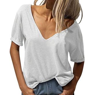 Generic T-Shirts Et Tops De Sport Femme Grandes Tailles, Haut Ete D&eacute;Collet&eacute; en V Profond-Tunique Femme Chic Et Elegant L&acirc;Che L&eacute;Ger Et Respirant Chemises Loisi