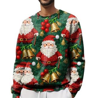 Generic Sweat-shirt de Noël pour homme, pull de Noël amusant et fantaisie, imprimé graphique à motifs, pull dhiver chaud à col rond, tendance, décontracté, te