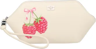 Ganni Womens Make-Up Pouch Raspberry Print Ivory Recycled Leather Wash Bags