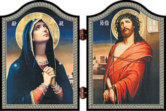 NKlaus 1402 Deva Maria & Jesus Holz Diptychon Skorbjashhaja Bogorodica i Spasitel ikone
