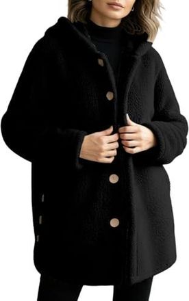 Generic Vestes pelucheuses pour femme - Manteaux &agrave; capuche d&eacute;contract&eacute;s boutonn&eacute;s tendance et chauds pour lhiver - V&ecirc;tements dext&eacute;rieur surdimensionn&eacute;s pour v