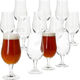 MamboCat 12er Set Hook Pilsglas I 350ml, Höhe 18cm I für 12 Personen I Biertulpe aus Glas mit Fuß I transparentes Bierglas 0,35L I Biergläser für Partys, Gebur