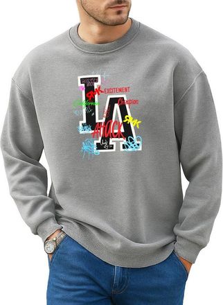 rmk Rundhalspullover Herren Pullover Pulli Langarmshirt Sweatshirt Oversize Los Angeles LA mit Baumwolle