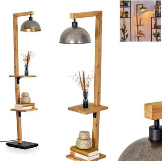 HOFSTEIN Stehleuchte Baval, Stehlampe aus Holz/Metall in Natur/Schwarz/Gold, Leuchte im Boho-Style, skandinavisches Design (&Oslash; 26cm), H&ouml;he 165 cm, mit Fu&szlig;schalt