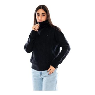 Tommy Hilfiger Soft Wool Cable 1/2 Zip LS SWT - - Knitwear - Damen - Schwarzk - S