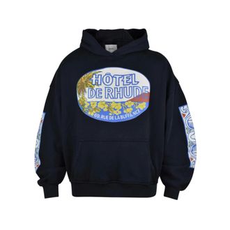 Rhude Homme, Sweatshirts et sweats &agrave; capuche, Noir, Taille: M Hotel Sweat &agrave; capuche