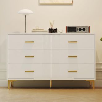 Suky Brand Kommode mit 6 Schubladen, H76/B120/T40 cm, Wei&szlig;e T&uuml;rkommode mit Schubladen f&uuml;r Wohnzimmer und Schlafzimmer