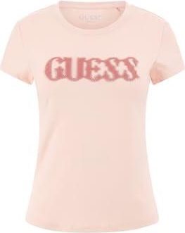 Guess Guess T-Shirt à Manches Courtes pour Femme avec Logo dégradé et Paillettes écologiques, Noir Profond, Taille L