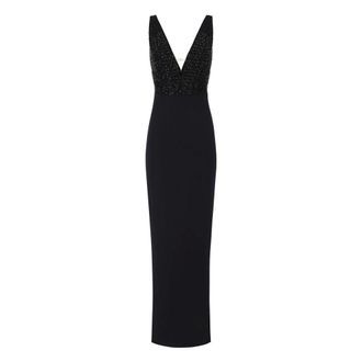 Elisabetta Franchi Femme, Robes, Noir, Taille: 40 FR Robe de Soir&eacute;e Tapis Rouge en Georgette et Cr&ecirc;pe avec Cristaux