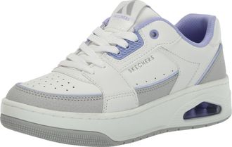 Skechers Damen UNO Courted Style Sneaker, Weißes Leder Lav Duraleather Besatz, 35 EU