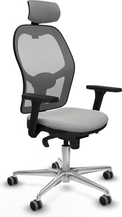 Piqueras y Crespo Grauer Schreibtisch mit 3D-Armlehnen, h&ouml;henverstellbarer Lendenwirbelst&uuml;tze und h&ouml;henverstellbarem Kopfteil, Grau/Hellgrau
