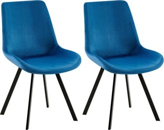 Clp 2er Set Esszimmerstuhl Lewes mit Samtbezug I 360 Grad drehbarer Polsterstuhl I K&uuml;chenstuhl mit R&uuml;ckenlehne, Farbe:dunkelblau