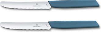 Victorinox by Swiss Army Swiss Modern Brotzeitmesser-Set, 2-teilig, Extra Scharfe Klinge, Wellenschliff, 11 cm, Kunststoffgriff, Rostfreier Stahl, blau
