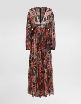 Dolce & Gabbana Langes Kleid Aus Chiffon Mit Carretto-print - Frau Kleider Multicolor 40
