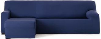 Eysa Bi-elastischer Sofabezug für Chaiselongue, mit kurzem Arm auf der linken Seite, Farbe Blau, Design Harlem