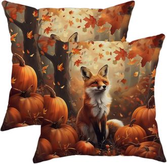 Generic Cooler Herbstfuchs Kissenbez&uuml;ge Quadratische Dekokissen Modern Kissenbezug F&uuml;r Schlafzimmer B&uuml;ro Hotel 45X45Cm 2Er Set