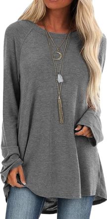 Minetom Oversized T-Shirt Damen Langarm Locker Sommer Longshirt Oberteile Sommer Lang Tee Shirt Tunika Casual Langarmshirt L&auml;ssig Basic Bluse Einfarbig Sweats