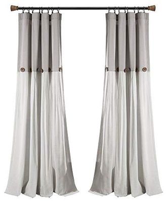 Lush Décor Rideau de fenêtre à Boutons en Lin Gris/Blanc 84 x 40 cm