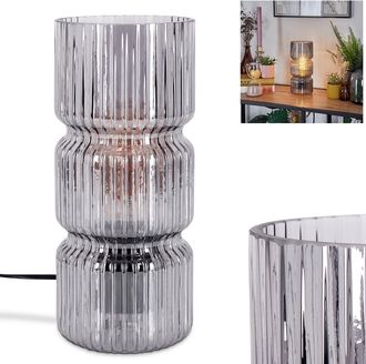 HOFSTEIN Tischleuchte Penteado, Tischlampe aus Metall/Glas in Schwarz/Rauchfarben, Leuchte im modernen Vintage/Retro-Design mit Schirm aus Glas (Ø 10,5 cm) u. 