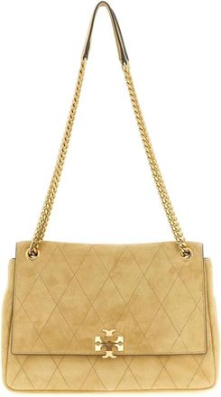 Tory Burch Sac bandouli&egrave;re Kira matelass&eacute; diamant en daim - Femme - Sacs - Beige - Taille: ONE Size