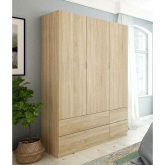 Dmora Dmora - Armoire Weymouth, Meubles de chambre avec 3 portes et 2 tiroirs, Cintre, 135x52h200 cm, Ch&ecirc;ne, avec emballage renforc&eacute;