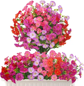 Tina Kunstblumen wie Echt, 8 B&uuml;ndel K&uuml;nstliche Blumen Balkonpflanzen Outdoor Wetterfest, Fake Blumenstrau&szlig; UV-best&auml;ndig Fr&uuml;hlingsdeko Gef&auml;lschte Blumen Dek