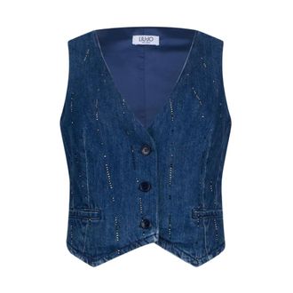 Liu Jo Femme, Vestes, Bleu, Taille: 40 FR Gilet en jean avec strass