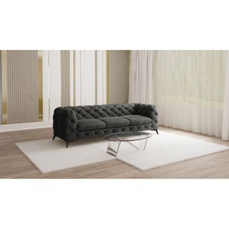 Jack & Alice home24 Sofa I 3-Sitzer Grau Samt Ravi 243 x 73 x 100cm Glamour