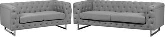 Beliani Modernes Sofa Set 2er Sofa 3er Sofa Polsterbezug Chesterfield Stil hellgrau Vissland
