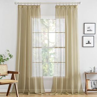Miulee Rideaux Voilage Galon Fronceur Transparents Salon Fenetre Rideau et Draperies Int&eacute;rieurs Voilages Cuisine Maison Chambre Beige Tige de Poche 140 x 260