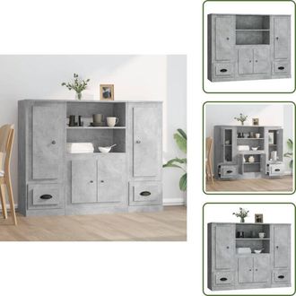vidaXL Highboards 3 Stk. Betongrau Holzwerkstoff - Sideboard - Hochschrank - Wohnzimmerm&ouml;bel - Holzwerkstoff - Graue Farbe
