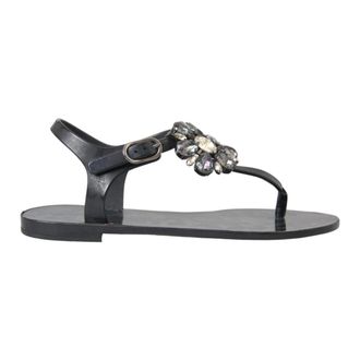 Dolce & Gabbana Schwarze Kristall Flache Sandalen - - Shoes - Damen - Schwarzk - 35 EU
