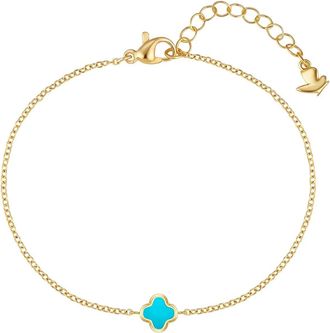 Glanzst&uuml;cke M&uuml;nchen Armband - Edelstahl Armband T&uuml;rkis (synth.) Kleeblatt - Gr. ONESIZE - in Gold - f&uuml;r Damen