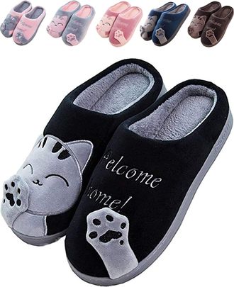 JACKSHIBO Hausschuhe Damen Winter Plüsch Pantoffeln Herren Warm Filzpantoffeln Frauen Bequeme Slippers Unisex Schwarz 40/41 EU
