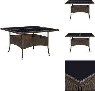 vidaXL Garten-Esstisch Braun Poly Rattan und Glas - Gartentisch - Esstisch - Outdoor M&ouml;bel - Rattan Tisch - Glas Tischplatte