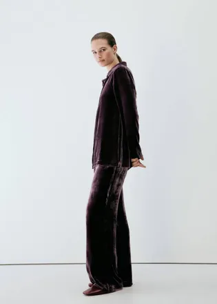 Mango Pantalon de pyjama en m&eacute;lange de soie violet - Femme - S - MANGO