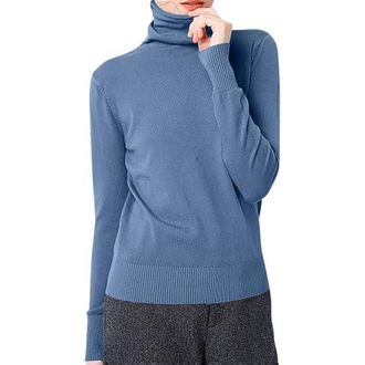 Generic Pull pour femme en tricot amincissant &agrave; manches longues tendance de couleur unie tunique hauts confortables &agrave; col roul&eacute; pull chaud d&eacute;contract&eacute; pour fe
