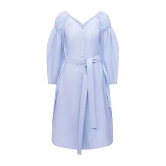 Stella McCartney Femme, Robes, Bleu, Taille: 38 FR Robe en coton &agrave; col en V avec ceinture