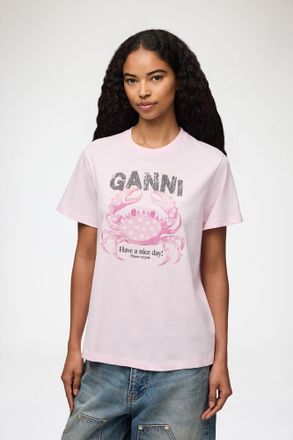 Ganni T-shirt &agrave; imprim&eacute; crabe Rose Coton biologique - Taille XXS - Pour Femme