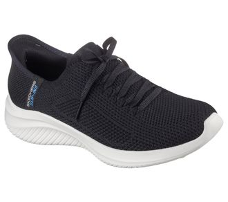 Skechers Ultra Flex 3.0 Elevated MotionSneaker f&uuml;r Damen, Schwarzer Strick, wei&szlig;er Rand, 38 EU