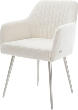 DELIFE Polsterstuhl Greg-Flex 4-Fuß konisch Edelstahl Bouclé Soft Beige Taschenfederkern