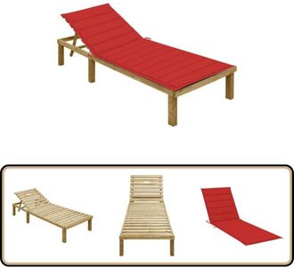 vidaXL Vidaxl - Sonnenliege mit Roter Auflage Impr&auml;gniertes Kiefernholz - Holz-Sonnenliege - Gartenliege - Liege - Outdoor M&ouml;bel - Kiefernholz