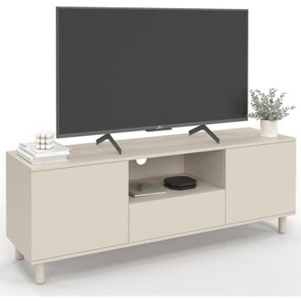 IDMarket TV-M&ouml;bel 140 cm BERTILLE 3 Holzt&uuml;ren beige